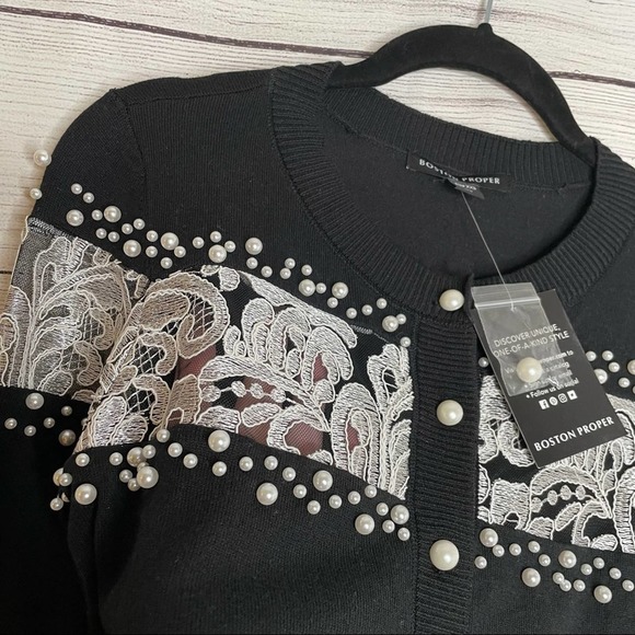 Boston Proper | Sweaters | New Boston Proper Pearl Embellished Lace ...